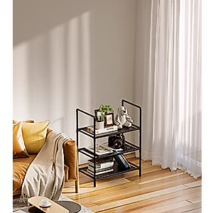 AwadeWhy Shoe Rack 3 Tiers, Narrow Shoe Rack, 3 Tier Shoe Organizer, Sturdy Black Metal Non-woven Expandable Rack, Small Shoe Rack for Storage Kids Men Entryway Closet Bedroom