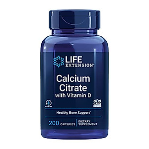 Life Extension Calcium Citrate with Vitamin D - Super Absorbable Bone Health D3 Calcium Supplement for Men & Women - for Bones Density & Muscle Function - Gluten-Free, Non-GMO – 200 Capsules