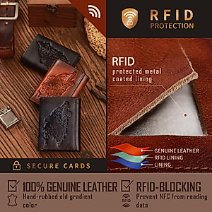 skneephate Men's Trifold Wallet,Wolf Wallets For Men Leather,Rfid Blocking,Gifts For Him Husband (brown)