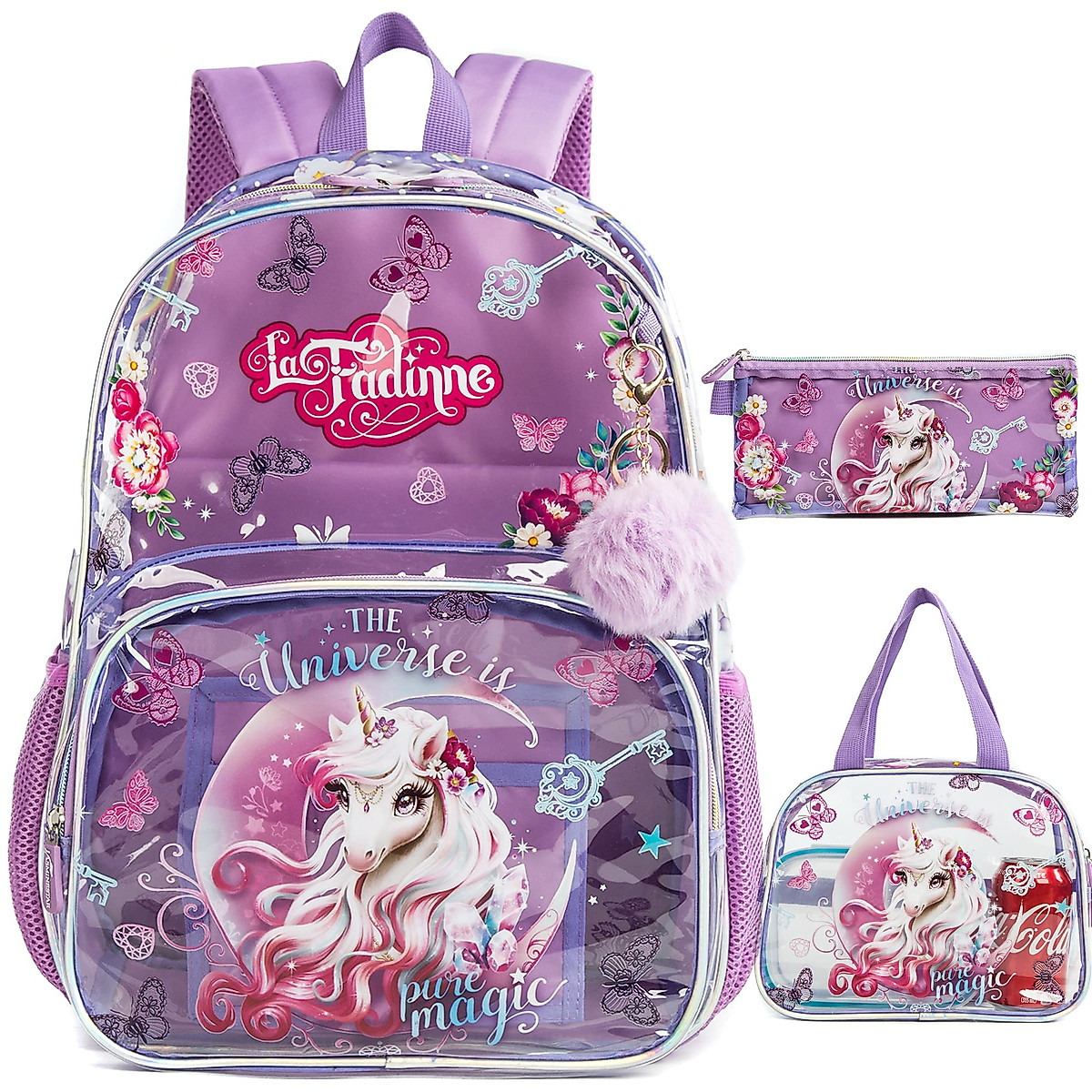 MOHCO Kids Backpack 16in Clear Transparent Backpack See Through School Bookbag with Lunch Bag and Pencil Case boys and Girls