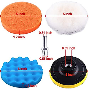 SIQUK 9 Pieces 5 Inch Buffing Pads Kit Foam Buffer Polisher Pads 5 Inch Hook and Loop Polishing Pads Buffer Attachment for Drill