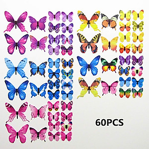 60PCS Butterfly Wall Decals - 3D Butterflies Decor for Wall Removable Mural Stickers Home Decoration Kids Room Bedroom Decor (Green)