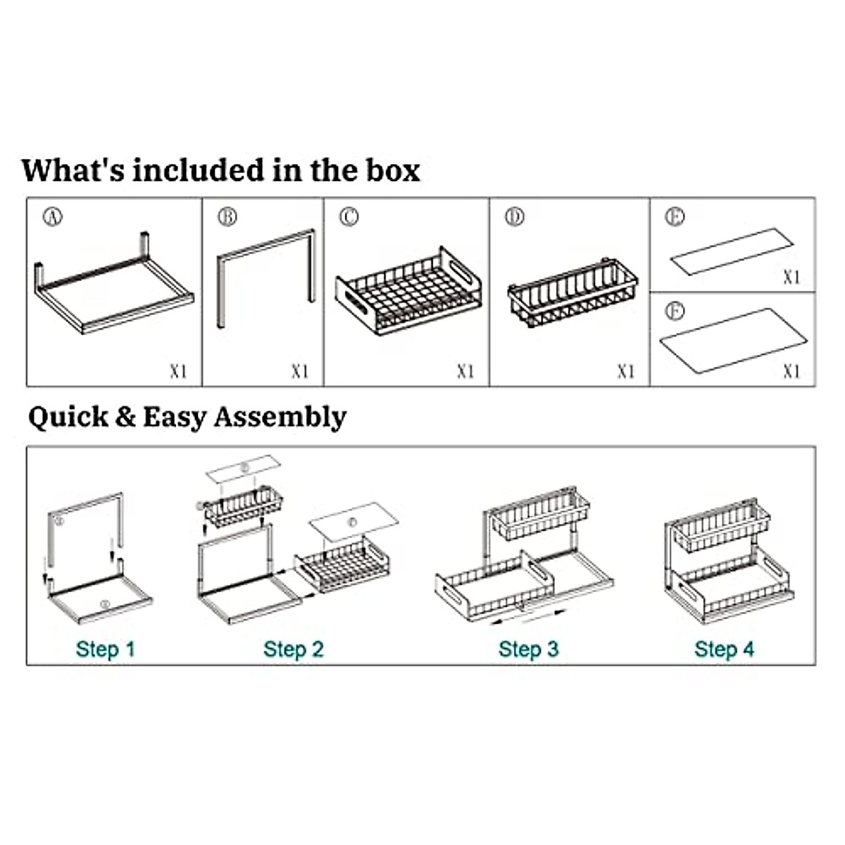 Kitchen and Bath Under Sink Organizer, Heavy Duty Metal Under Sink Organizer, Cabinet Organizer, Under Sink Organizer Kitchen and Under Sink Bathroom Organizer and Storage -Black
