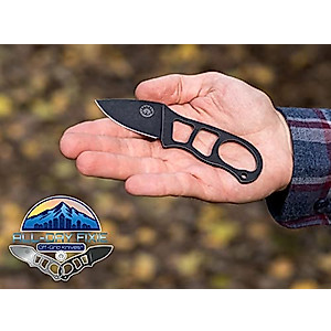 Off-Grid Knives - Compact EDC Fixed Blade Knife with Cryo D2 Steel, Paracord Rope, Neck Knife, Belt Clip, Scout & Vertical Carry, Kydex Sheath (Blackout)