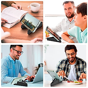 3 Pack Portable Cell Phone Stand for Desk, 【Upgraded Material】 Universal Pocket-Sized Foldable Small Mobile Phone Holder, V Smartphone Kickstand Mount Compatible with iPhone IPads Kindle Android-Black