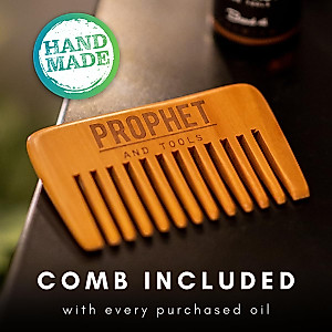 Prophet and Tools Premium Unscented Beard Oil & Comb Set - Thickens and Softens Beard, Relieves Itch & Dry Skin, 100% Natural, Fast-Absorbing Formula - Perfect for Beard Growth & Grooming - 1 oz