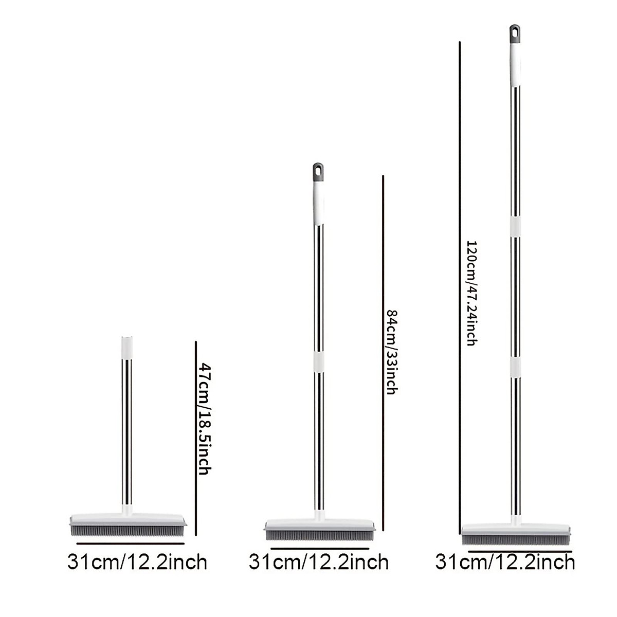 TUDEXX Pet Hair Removal Rubber Broom with Built in Squeegee, 2 in 1 Floor Brush for Carpet, Adjustable Handle, Includes One Microfiber Cloth for Floor Dusting