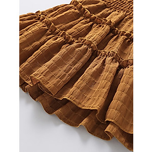 Verdusa Toddler Girl's Cold Shoulder Puff Sleeve Shirred Swing A Line Dress Brown 110