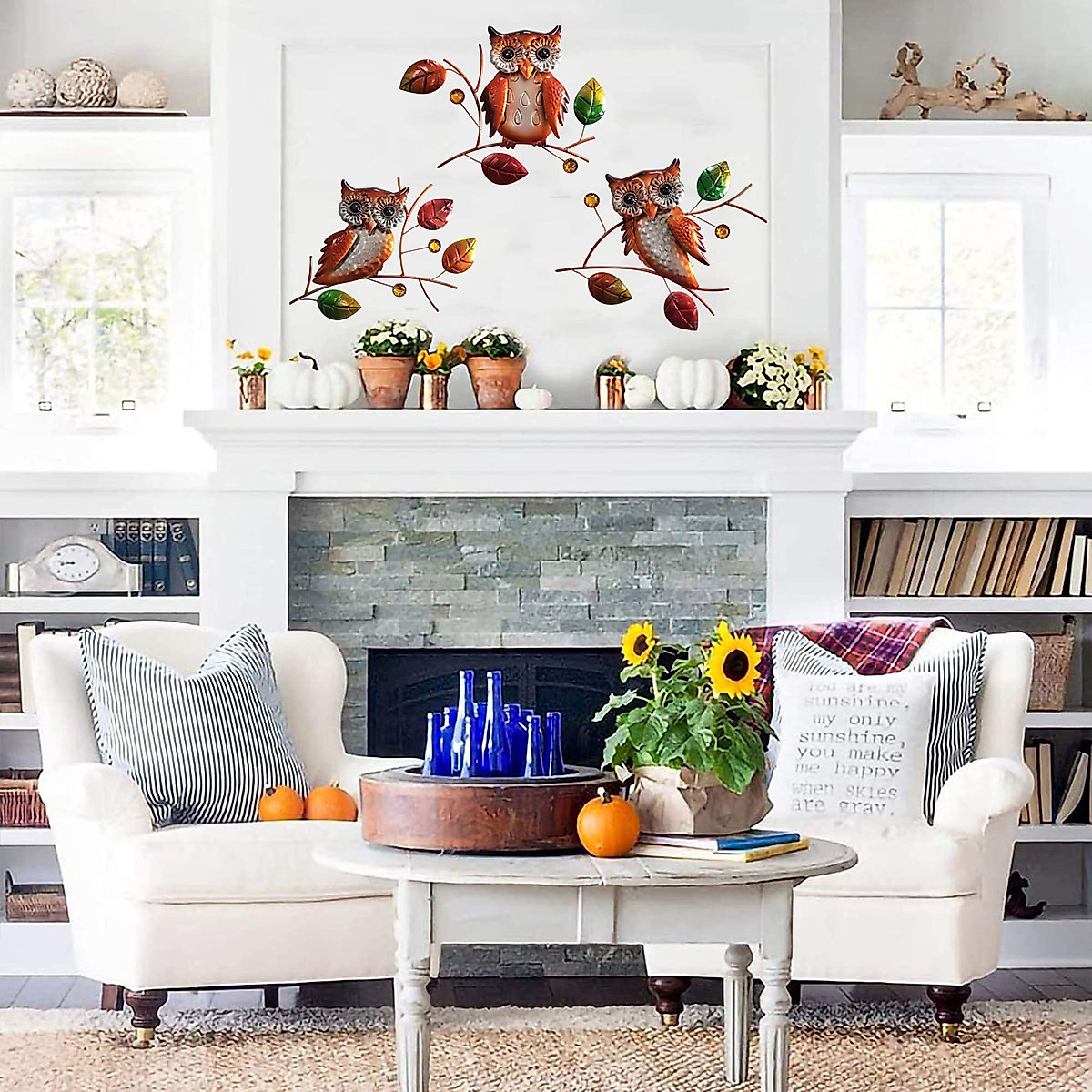 JFRISING Metal Owl Wall Art Decor Outdoor Indoor Hanging Wall Sculpture Metal Decorations for Home Garden Bedroom Living room Bathroom , 3 Pack