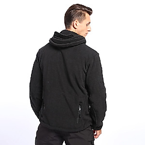 sandbank Men's Tactical Fleece Jacket Warm Winter Sport Outdoor Hooded Combat Military Jacket Coat(US M,Black)