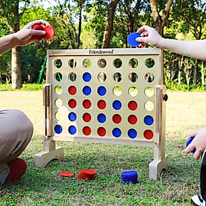 A11N 4-in-a-Row Game with Carrying Bag | 20x20 inch Board | Premium Wooden 4 Connect Game for Family Fun