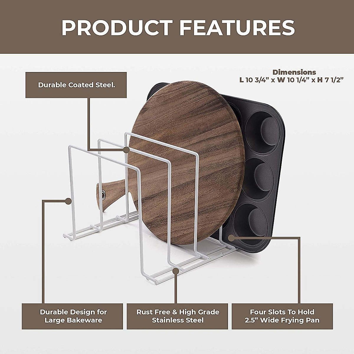 Stock Your Home White (2 Pack) Steel Baking Pan Organizer Rack for Cabinet or Counter, Holder for Kitchen Cutting Boards, Pot Lids, or Cookie Sheets - Rust Proof Wire, Drying Storage