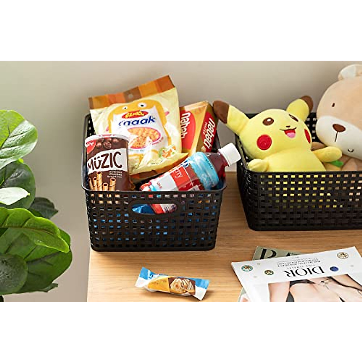 Eslite Plastic Storage Baskets for Organizing,11.42"X9"X4.7",Pack of 4 (Black)