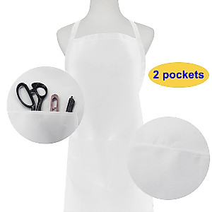 Hi loyaya 2 Pack White Apron and Chef hat, Cooking Kitchen Bib Aprons for Women Men Chef with Pockets for BBQ Grilling Baking (2, White)