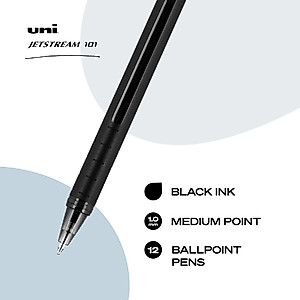 uni-ball Jetstream 101 Ballpoint Pens Medium Point, 1.0mm, Black, 12 Pack