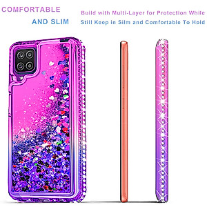 Samsung Galaxy A42 5G Phone Case, Galaxy A42 5G Phone Case, with [Tempered Glass Screen Protector Included] STARSHOP Liquid Bling Sparkle Floating Glitter Quicksand Girls Women Cute- Pink/Purple