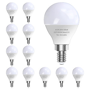 GOSCHE 12 Pack Bright Ceiling Fan Light Bulbs, 60 Watt Equivalent, 5000K, E12 Led Bulb, A15 Shape Candelabra Base Chandelier Light Bulb, 120V Small Bulb, Non-Dimmable, Daylight, 12 Pack