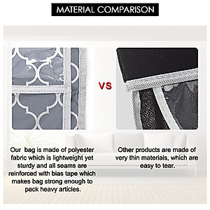 BeeGreen Purse Organizer for Cloest Handbag Storage Bag Hanging Purse Holder with 8 Clear Pockets & 2 Swivel Hooks, Grey with White, 16" x 10" x1.3" for Women