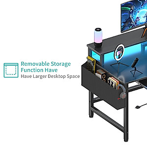 Lufeiya Gaming Desk with LED Lights and Power Outlets, 47 Inch Home Office Desks with Keyboard Tray, Computer Desk with File Drawers Cabinet, Writing Table PC Desks with Monitor Stand, Black
