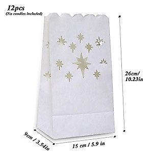 PChero 12pcs Luminary Bags, Ideal for Electric LED Votive Tealight Candles Holder, Fire Retardant Paper Lantern Bag for Wedding Party Thanksgiving Christmas Valentines Decoration