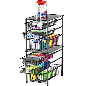 Simple Houseware 3-Tier Stackable Sliding Basket Storage Organizer Drawer for Bathroom and Kitchen, Black