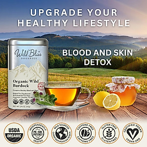 Organic Wild Burdock Root Tea - Caffeine Free Herbal Detox Support - Pharmacopoeia Quality - 25 Plant Based Tea Bags