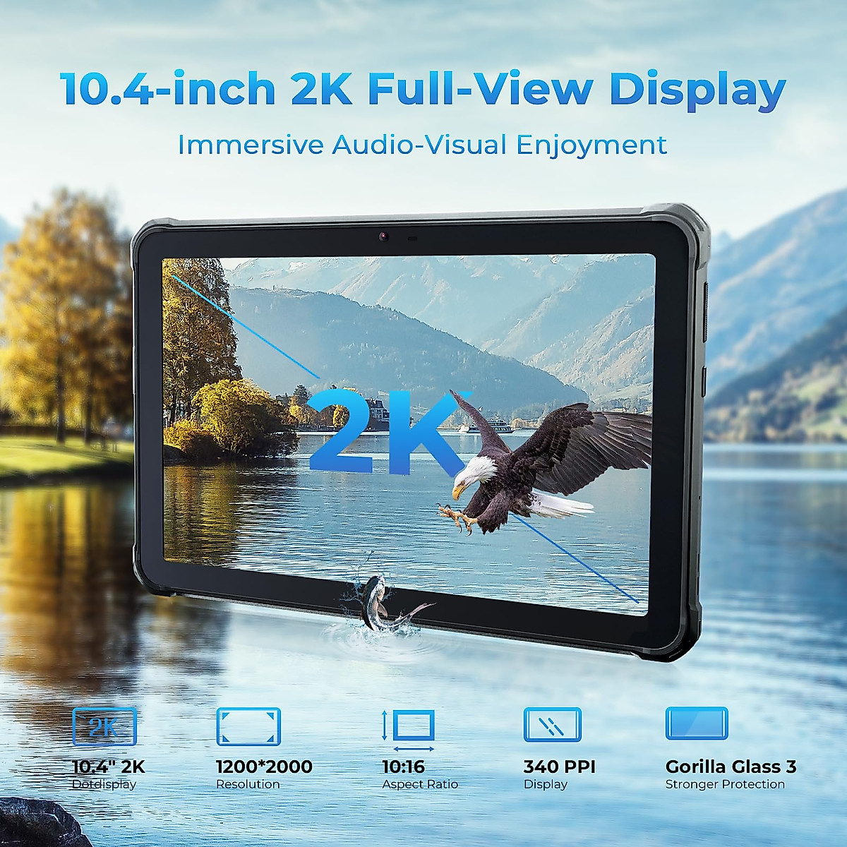 HOTWAV R6 Ultra Rugged Tablet Android 13, 10.4" 2K FHD+ Screen 15600mAh Outdoor Tablet, Helio P60 Octa-Core 16+256GB(2TB Expandable), 16+16MP Camera IP68/IP69K Tablet PC, 4G Dual SIM/5G WiFi/BT5.3/GPS