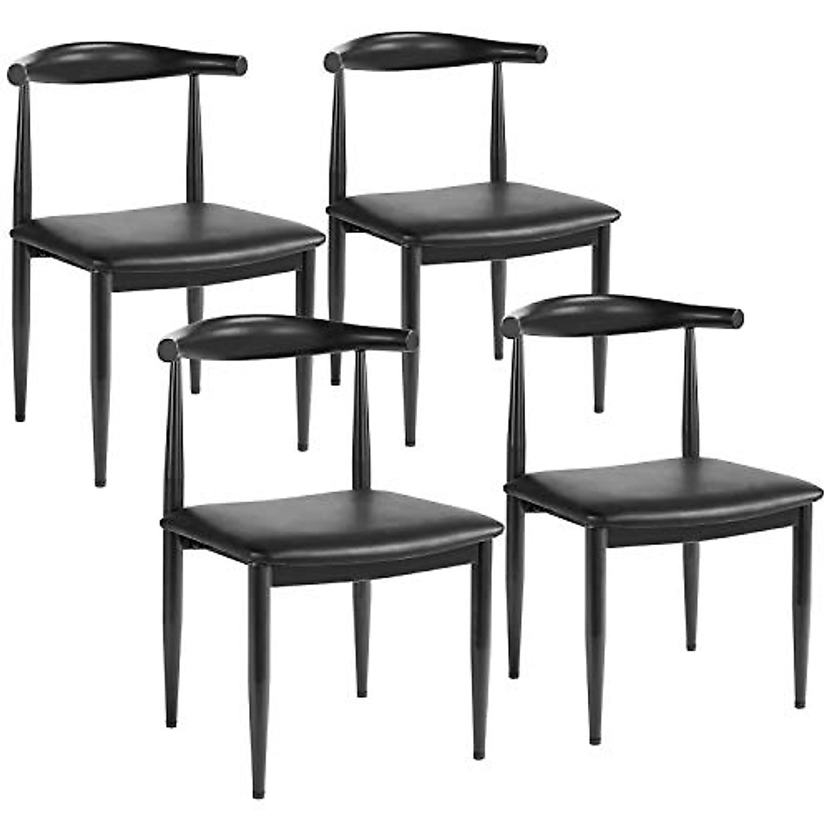 Yaheetech Mid Century Dining Chairs Armless with Backrest Modern Kitchen Chairs Metal Legs Fabric Leather Seat Set of 4, Black