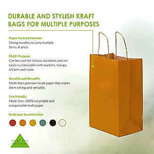 Orange Gift Bags - 8x4x10 Inch 50 Pack Kraft Paper Shopping Bags with Handles, Small Craft Totes in Bulk for Boutiques, Small Business, Retail Stores, Birthday Parties, Jewelry, Merchandise, Bulk
