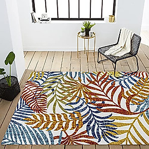 JONATHAN Y AMC100B-3 Tropics Palm Leaves Indoor Outdoor Area Rug Bohemian Floral Easy Cleaning High Traffic Bedroom Kitchen Backyard Patio Porch Non Shedding, 3 X 5, Cream/Orange