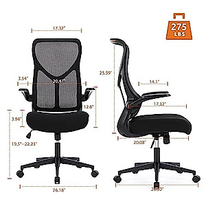 Ergonomic Office Chair, Mid Back Computer Chair with Adjustable Height, Swivel Chair with Flip-Up Arms and Lumbar Support