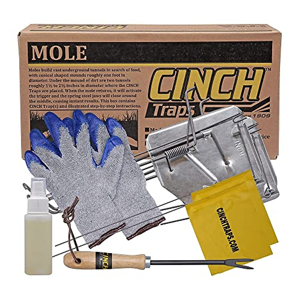 Cinch Deluxe Mole Trap Kit- Small (2 Packs) Heavy Duty, Reusable Rodent Trapping System, Weather Resistant, Outdoor Use - for Lawns, Gardens, Sports Fields, Ranches, Farm Lands, Yards and More