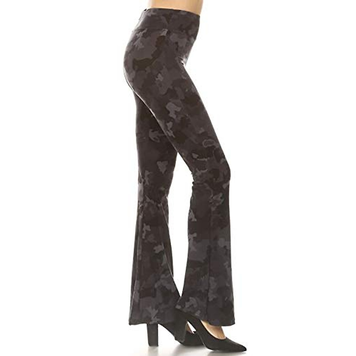 Leggings Depot Womens Flared Casual, Work, Lounge Palazzo Pants Gray Camouflage - Medium