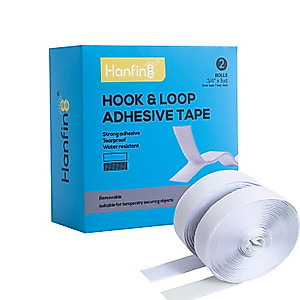 HANFINEE 3/4 Inch x 5 Yards Hook and Loop Tape with Adhesive, Strong Adhesive Nylon Fabric Fastener Roll for Home Office School Organization, Crafting, Home Improvement Decorating - White