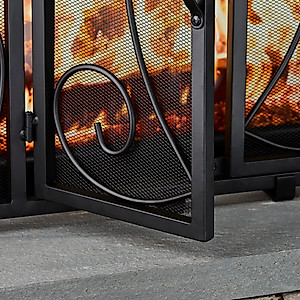 Uniflame Single Panel Black Wrought Iron Ornate Fireplace Screen with Doors