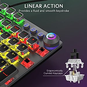 Fiodio Mechanical Gaming Keyboard, LED Rainbow Gaming Backlit, 104 Anti-ghosting Keys, Quick-Response Black Switches, Multimedia Control for PC and Desktop Computer, with Removable Hand Rest