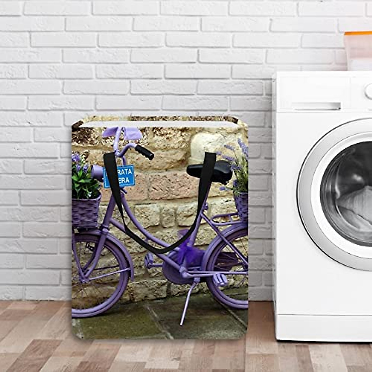 Bicycle Lavender Laundry Basket Large Cloth Organizer Bag Basket Foldable Laundry Hamper with Handles
