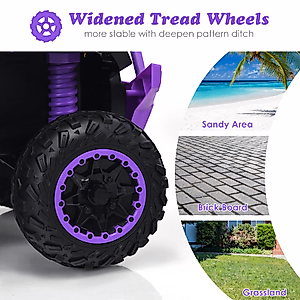 OLAKIDS Ride On ATV, 12V Kids 4 Wheeler Battery Powered Toy Car for Toddlers, Electric Rear Motorized Quad Vehicle for Boys Girls with LED Lights, Music, Horn, High Low Speed, Soft Start (Purple)