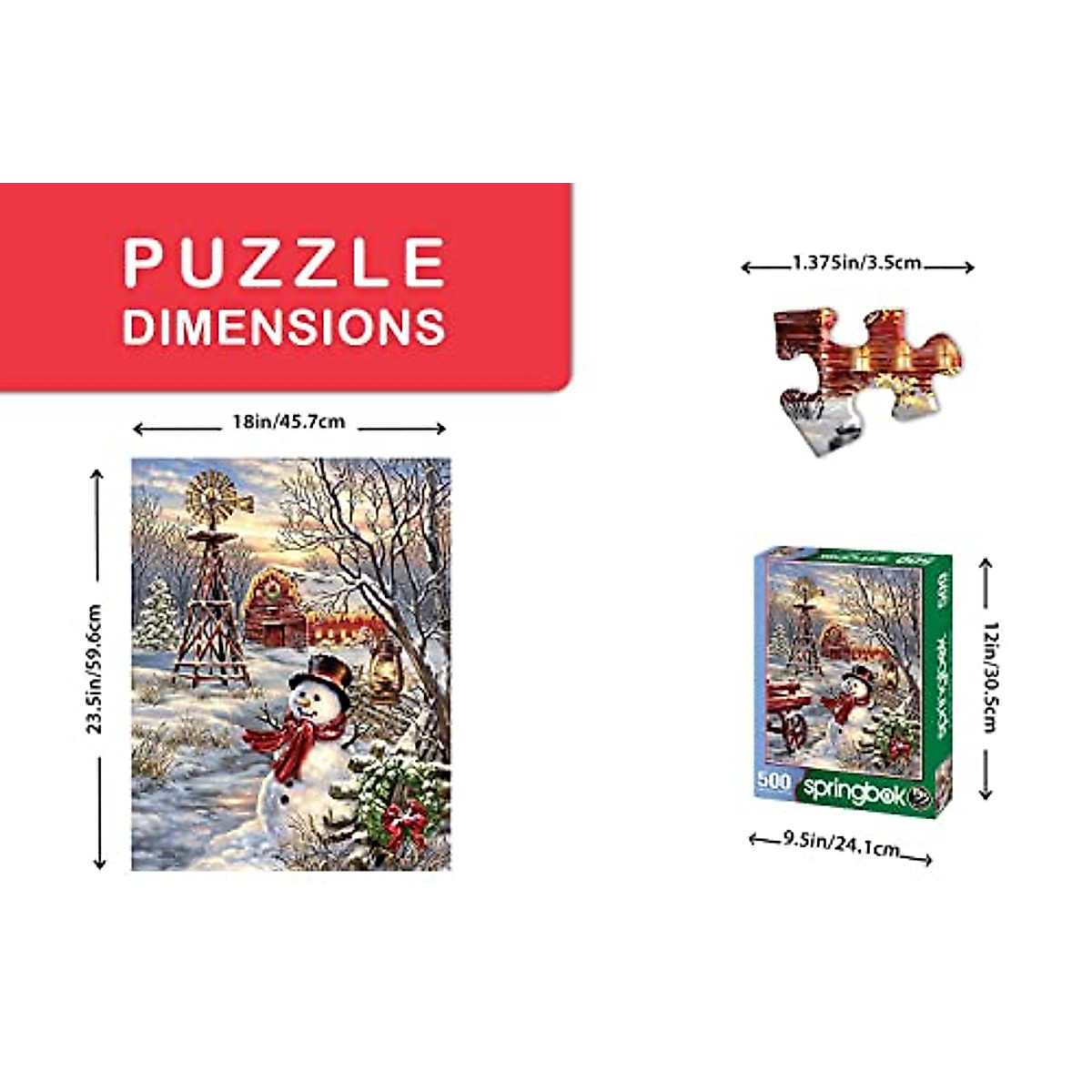 Springbok 500 Piece Jigsaw Puzzle Winter Windmill - Made in USA