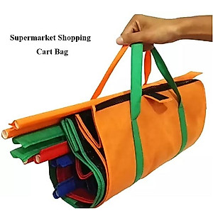 ISJ Co Trolley Bags for Shopping Cart, Set of 4 Reusable Bags (Orange, Green, Blue and Red)
