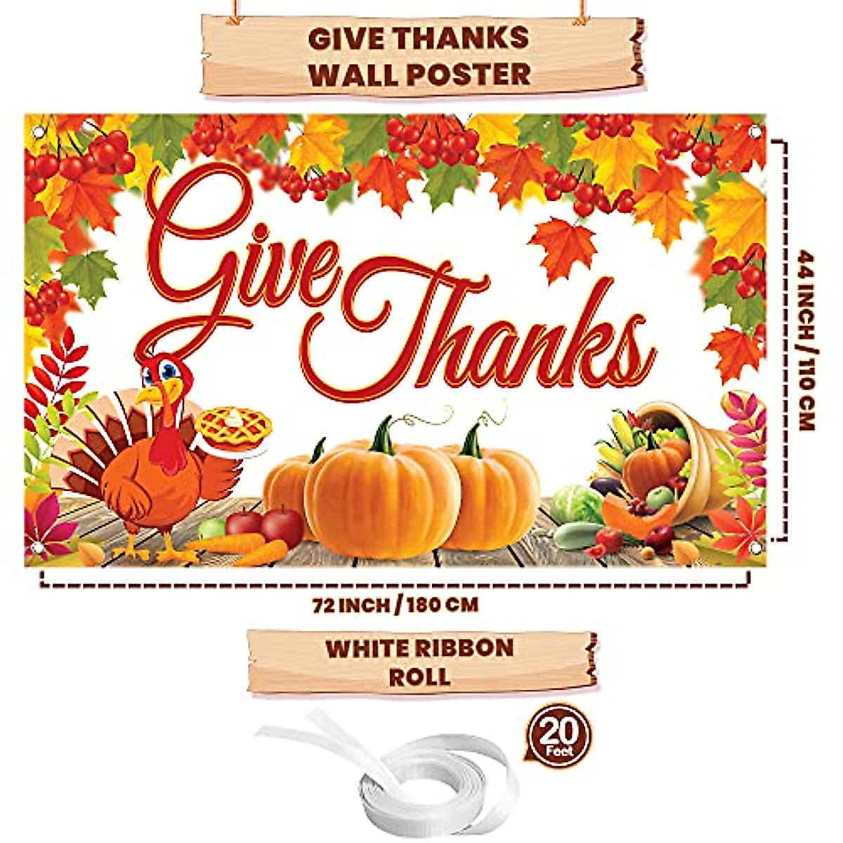 KatchOn, Give Thanks Banner - XtraLarge, 72x44 Inch | Thanksgiving Backdrop for Thanksgiving Decorations | Thanksgiving Wall Banner | Happy Thanksgiving Banner for Thanksgiving Party Decorations