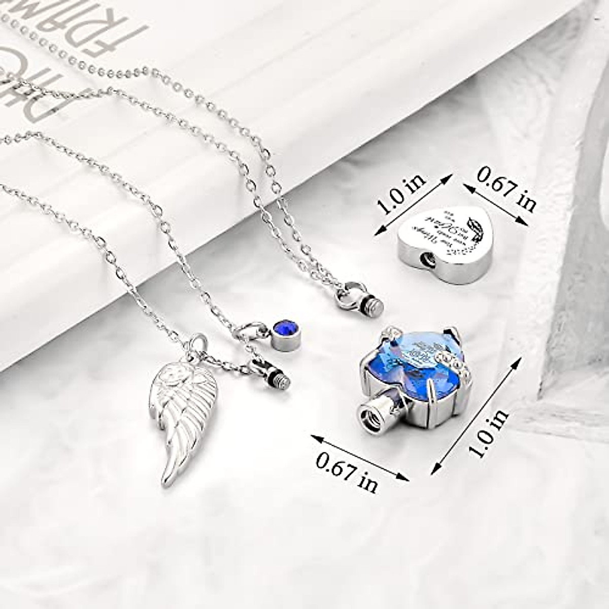 SOITIS 5 Pieces Urn Necklace for Ashes Bar Zircon Crystal Cremation Necklace for Ashes Heart Keepsake Cremation Jewelry Hourglass Ash Necklace for Human Ashes - Dark Blue