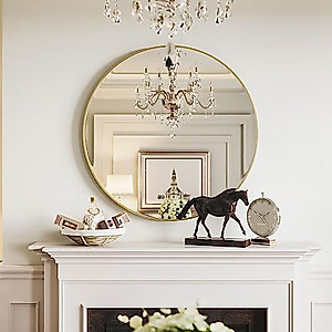 Growsun 48 inch Large Gold Round Mirror, Bathroom Mirror for Wall, Metal Frame Round Mirror for Fireplace Living Room Wall Decor