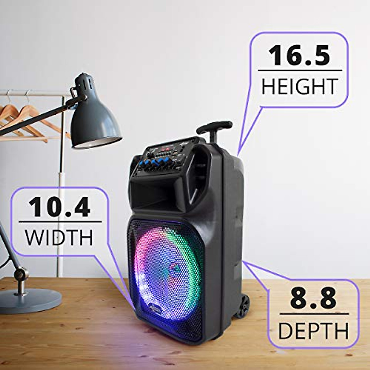 Axess Portable Wireless Bluetooth Speaker — 8 Inch Woofer & 1.5" Tweeter, TWS Link+, Wireless Microphone FM Radio Aux USB and Mic Inputs, Stereo Sound System Speakers with LED Lights Model PABT6038