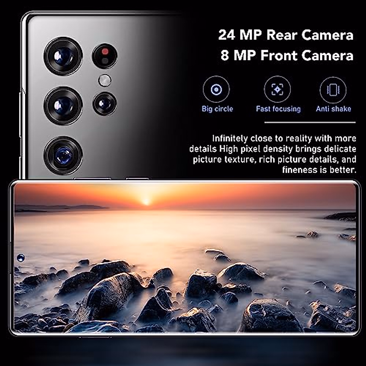 4G Unlocked Smartphone, 6.6in 8GB 256GB 512GB ROM Dual SIM Factory Unlocked Android Cell Phone, 8 Core for Android 12 Face Unlock Slim Mobile Phone with Pen, 8MP 24MP Dual Cam