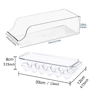 2 Pack Soda Can Organizer for Refrigerator with 1 Pack Egg Holder for Refrigerator,Fridge Drink Can Holder for Pantry,Fridge Can Dispenser,Can Organizer Bins Clear with Egg Storage Container