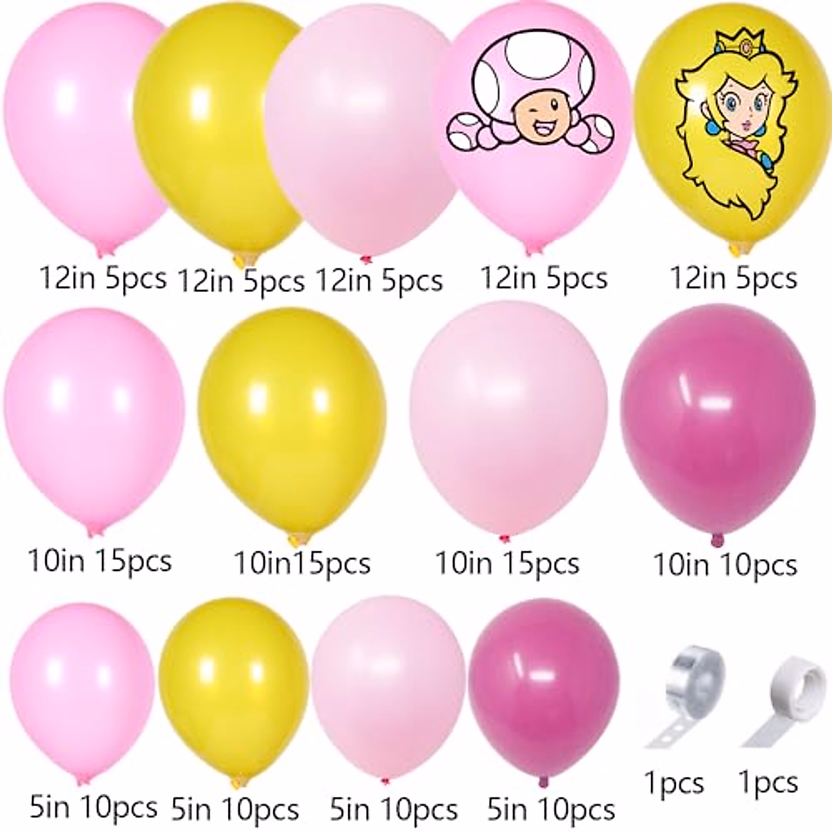131Pcs Mario Princess Peach Decorations Peach Balloon Garland Arch Kit Include Princess Peach Balloons,Star Mario Foil Balloons for Girls Princess Peach Themed Birthday Party Decoration Supplies