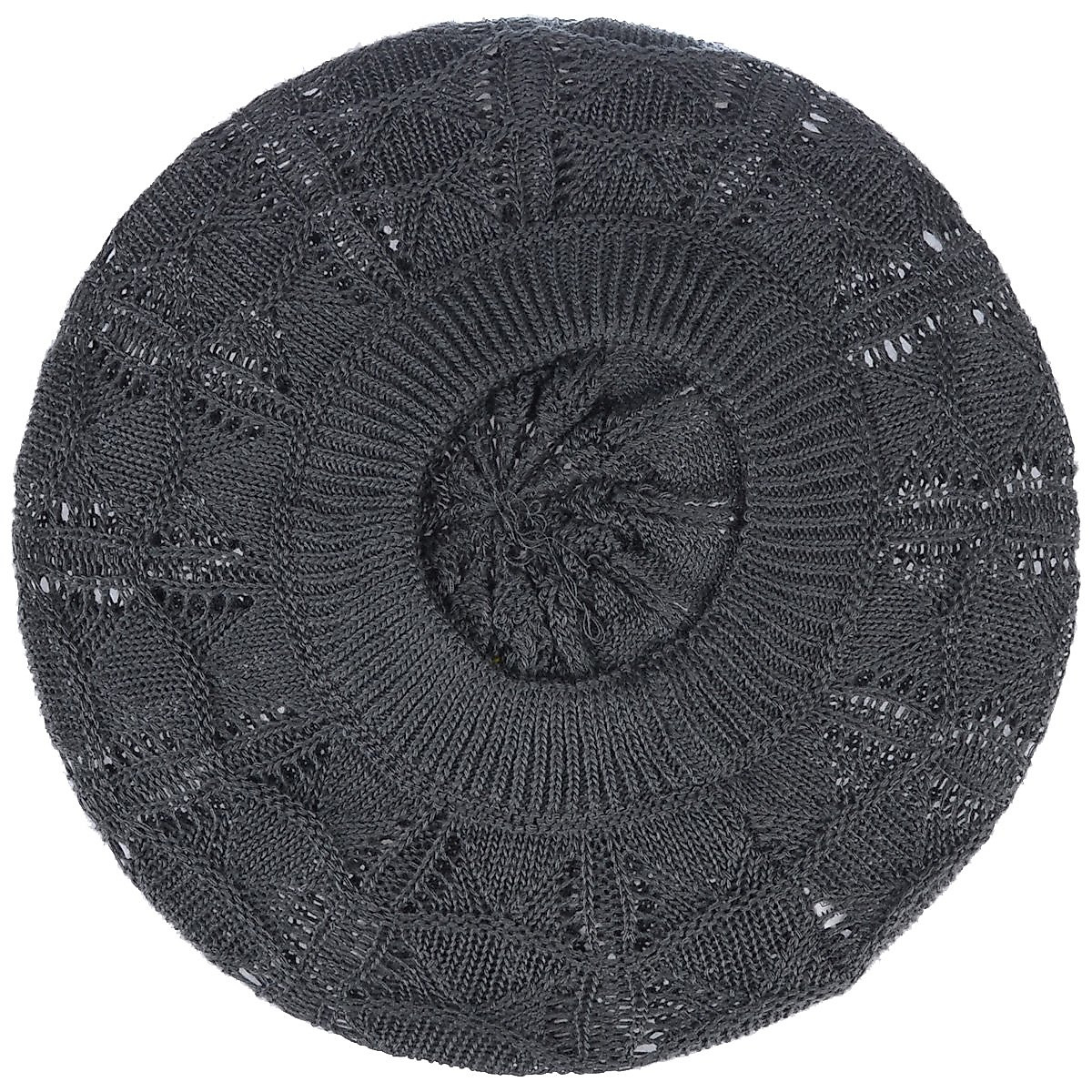 BYOS Chic Parisian Style Soft Lightweight Crochet Cutout Knit Beret Beanie Hat (2-Pack Wavy Stripes Charcoal Gray & Black)