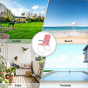 SUNLOT Patio Folding Web Chair Set,2 Pack Webbed Folding Chair Portable Lightweight Outdoor Folding Beach Chairs for Patio, Garden, Bay, Yard, Lawn., Red & White Strip