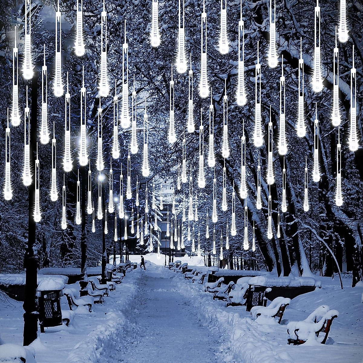 2-Pack Christmas Decorations Lights Outdoor, Total 384LED Meteor Shower Lights Rain Drop Lights 30cm 16 Tubes Indoor Outdoor Snow Cascading String Lights for Xmas Tree Roof Party Garden (Cool White)